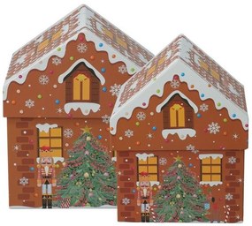 Sada vánočních dárkových krabic Cookie Houses, 2 ks, hnědá