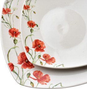 Porcelánová jídelní sada LEA Poppy 18 ks bílá/červená