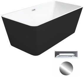 Besco Akrylátová volně stojící vana Evita BW Matt 160x80 Barva: Bílá/černá, Rozměry (cm): 160x80, Typ a barva výpustě: Click-Clack s přepadem, chrom