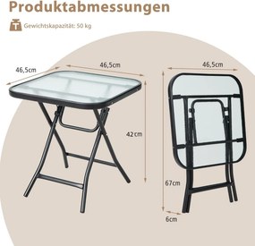 Costway Skládací patio odkládací stolek čtvercový s nerezovým rámem, černý