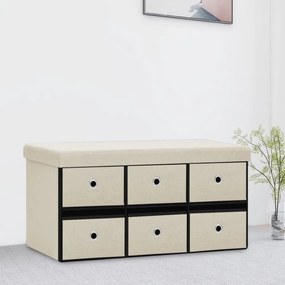 Skládací úložná lavice krémově bílá 76 x 38 x 38 cm umělý len - Default Title