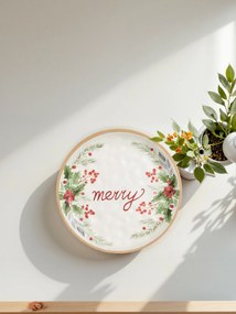 Sinsay - Vánoční keramický talíř s nápisem “Merry” - bílá