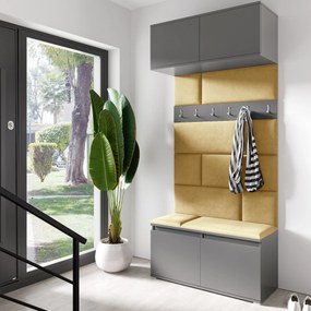 Eka Předsíňová stěna s čalouněnými panely Trinity 23 - Grafit / Žlutá 2318