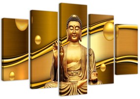 Gario Obraz na plátně Zlatý Buddha na zlatém pozadí - 5 dílný Rozměry: 100 x 70 cm