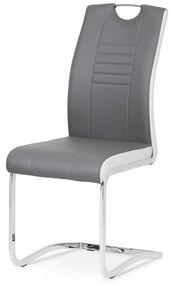 AUTRONIC Jídelní židle chrom / koženka šedá s bílými boky