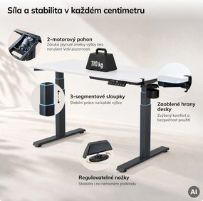 Elektrický stůl s nastavením výšky ergonomický antracitově-bílý, 1200x600 mm: ARIA