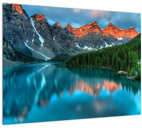 Skleněný obraz tyrkysového jezera (70x50 cm)