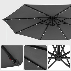Zahradní slunečník se solárními LED lampami, šedý
