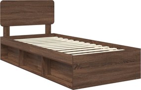 Rám postele s čelo Hnědý dub 75 x 190 cm Masivní borové dřevo 3412147