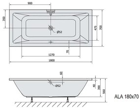 Sanjet masážní vana Ala 180x70 cm v systému Hydro+perlička s profi ovládáním VR3