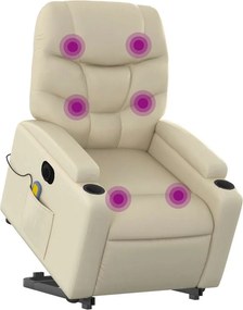 Elektrické zvedací masážní polohovací křeslo krémové umělá kůže 3204680