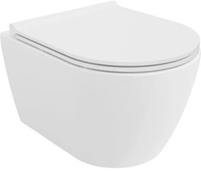 Mexen Carmen, závěsná WC mísa 490x365x340 mm, Rimless Tornádo + SLIM WC sedátko z duroplastu, bílá lesklá, 30880500