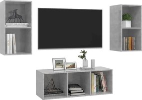 3dílný set TV skříněk betonově šedý dřevotříska 3079740