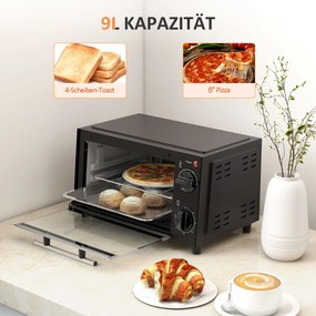 HOMCOM Mini trouba 9L Mini trouba s pečicím plechem, grilovací rošt, 100 °C-230 °C, s nastavitelnou teplotou a dobou pečení, časovač na 60 min, 750 W…