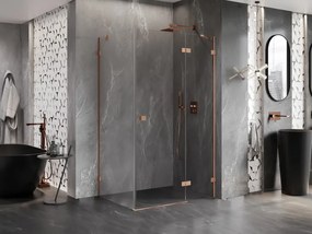 Mexen Lunar, výklopný sprchový kout pravý 80 x 90 cm, 8mm čiré sklo, měděný matný profil, 834-080-090-65-00-P