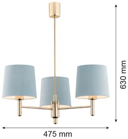 Argon 1484 - Lustr na tyči PONTE 3xE27/15W/230V modrá/mosaz