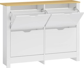 HOMCOM úzký botník s 4 výklopnými přihrádkami – úsporný regál na boty až pro 16 párů, 105 × 26 × 80 cm (bílá / přírodní)