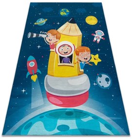 Dětský koberec protiskluzový Bambino 42810 Raketa, modrý / hnědý