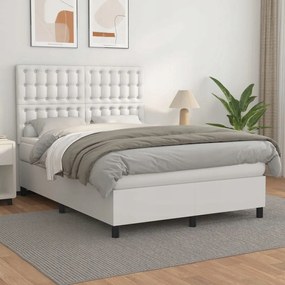 Box Spring Postel S Matrací Umělá Kůže Bílá tlačítka 140 x 190 cm