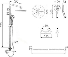Erga Dubaj, sprchová souprava s pákovou baterií a dešťovou hlavicí 23 cm, zlatá lesklá, ERG-YKA-BP.DUBAJ23-GLD