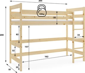 SMB Dětská patrová postel ANTRA, 90x200 cm Dekor: Borovice