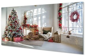 Obraz na skle Ozdoby na vánoční stromeček dárky 140x70 cm