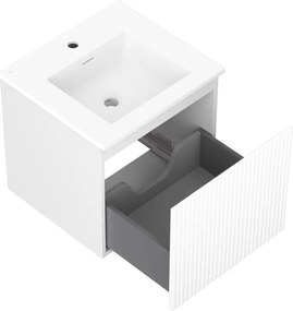 Mexen Rivel, koupelnová skříňka 50 cm s umyvadlem Otis, 1 zásuvka, drážkovaná, bílá matná, 91A20-05047-1-BF01-W18M01
