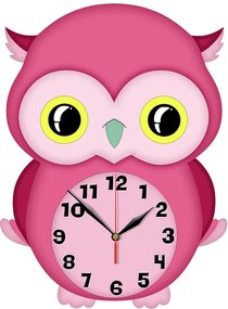 Nástěnné dětské hodiny Sova dřevěné 30x42cm růžové
