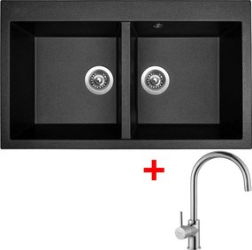 Sinks NB Sinks dvoudřez AMANDA 860 DUO Metalblack + baterie VITALIA - AM860D74VICL