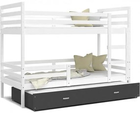 DOBRESNY Dětská patrová postel s přistýlkou JACEK 3 200x90 cm BÍLÁ-ŠEDÁ