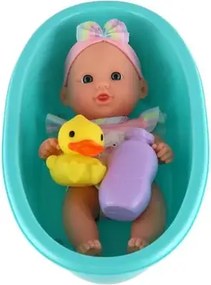 TEDDIES Panenka miminko s vaničkou / 26 cm / Pevné tělo / Doplňky v ba