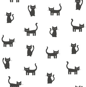 Vliesová tapeta bílá s černými kočičkami 138928, Little Bandits, Esta