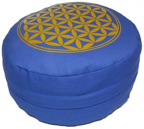 S radostí - vlastní výroba Meditační polštář se zlatým Květem života - modrý Velikost: ∅35 x v18 cm