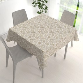 Biante Velký dekorační čtvercový ubrus Leona LN-168 Bílé listy na světle hnědém 230x230 cm