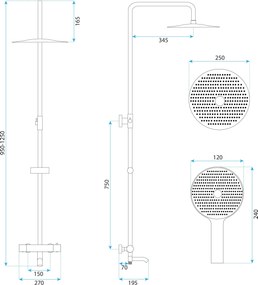 Rea Lungo Diamond, sprchový set s termostatem a otočným vanovým výtokem, zlatá matná, REA-P8923