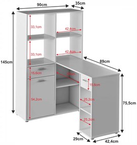 Kondela PC stůl s regálem, bílá, MINESON