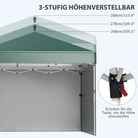 Faltpavillon, 2 Seitenwände, höhenverstellbar, mit Transporttasche, rostfreies Stahlgestell, 3 x 3 m, Grün