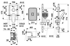 KFA Armatura 4529-301-61 - Sprchová sada s podomít. baterií MALAGA metal. šedá