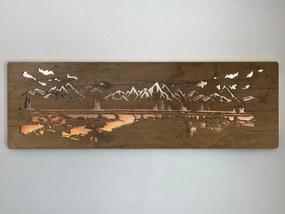 Li-Go "Jezero" světelný obraz s baterií 120x40cm varianta: ovládání na obraze bez dálkového ovladače, provedení: dub světlý
