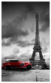 DIMEX | Vliesová fototapeta na zeď Retro auto v Paříží MS-2-0027  | 150 x 250 cm | černobílá, červená
