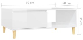 Konferenční stolek bílý vysoký lesk 90 x 60 x 35 cm dřevotříska - Default Title