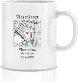 Personalizovaný klasický bílý keramický hrníček 300 ml s mapou