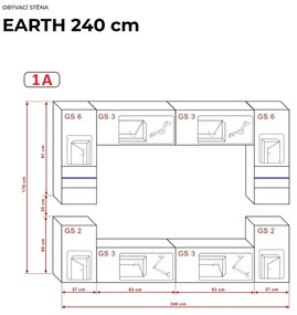 Ral Obývací stěna EARTH 1, 240 cm - Bílý lesk