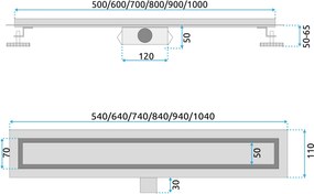 Rea Neox, nerezový odtokový žlab 80 cm, zlatá matná, REA-G4894