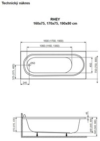 ARTTEC Akrylátová vana RHEY CLASSIC - 170 x 75 cm SOR01861