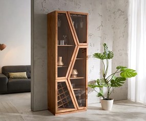 Vitrína Taza 75x210 cm přírodní akácie 4 dvířka