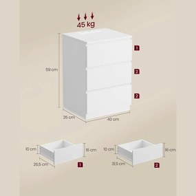 Vasagle Noční stolek s funkcí nabíjení ZION, 35x40x59 cm, bílý