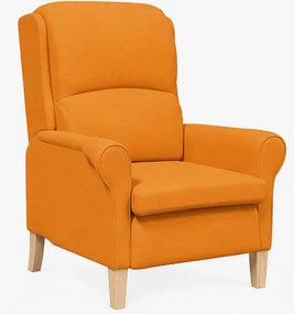 relaxační křeslo, odpočinkové, ušák, dřevo/textil, 101x95x75 cm, přírodní/oranžovožlutá, Dekorino KR20260042