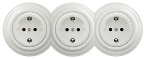 Kliklap - Trojitá retro zásuvka domovní s rámečkem SCHUKO 230V bílá KA0009+2xKA0008+3xKA0106