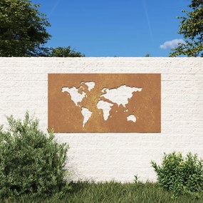 vidaXL Zahradní nástěnná dekorace 105x55 cm cortenová ocel Mapa světa [824498]